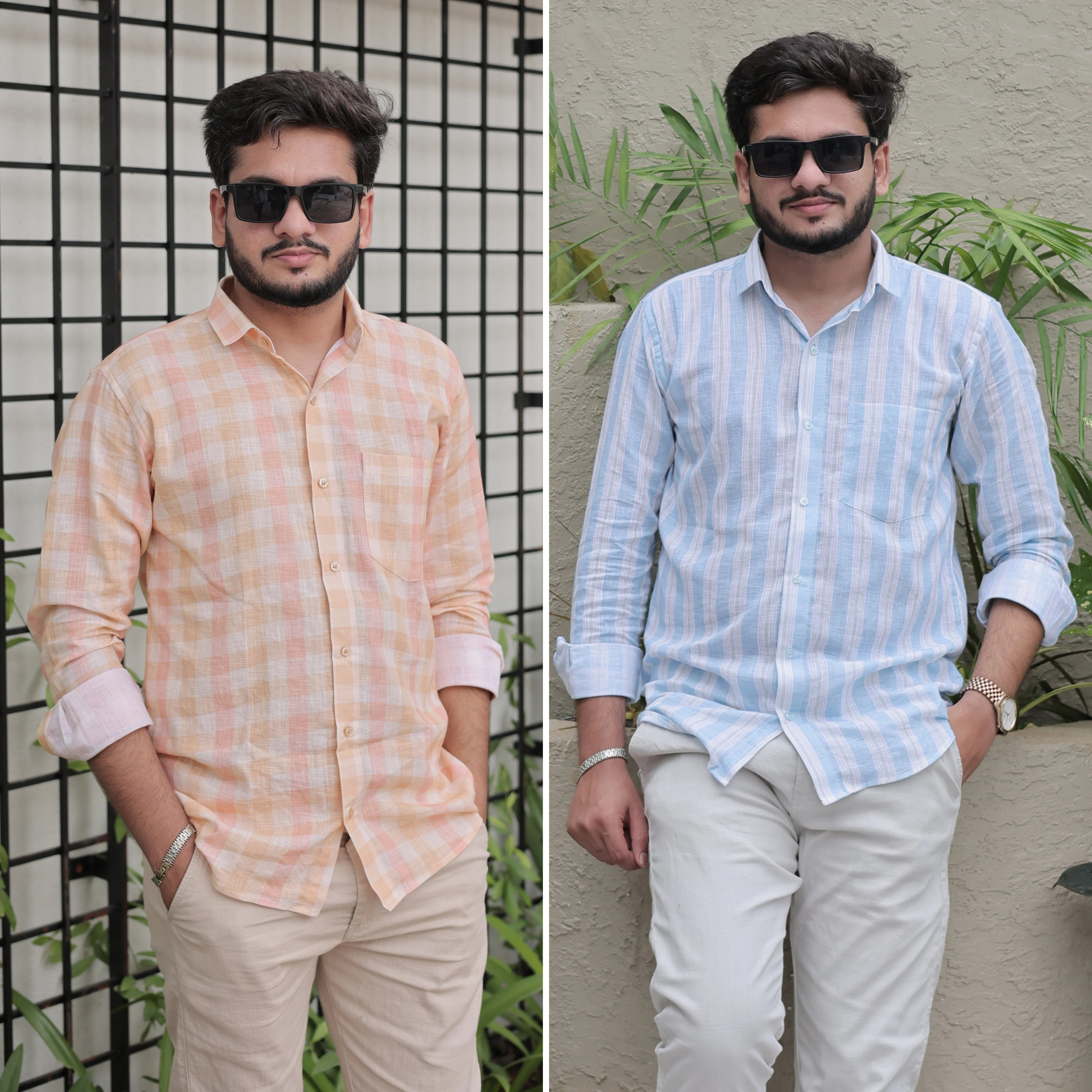 Men’s Cotton Linen Shirt Pack | Peach & Blue Combo – Linen Wear